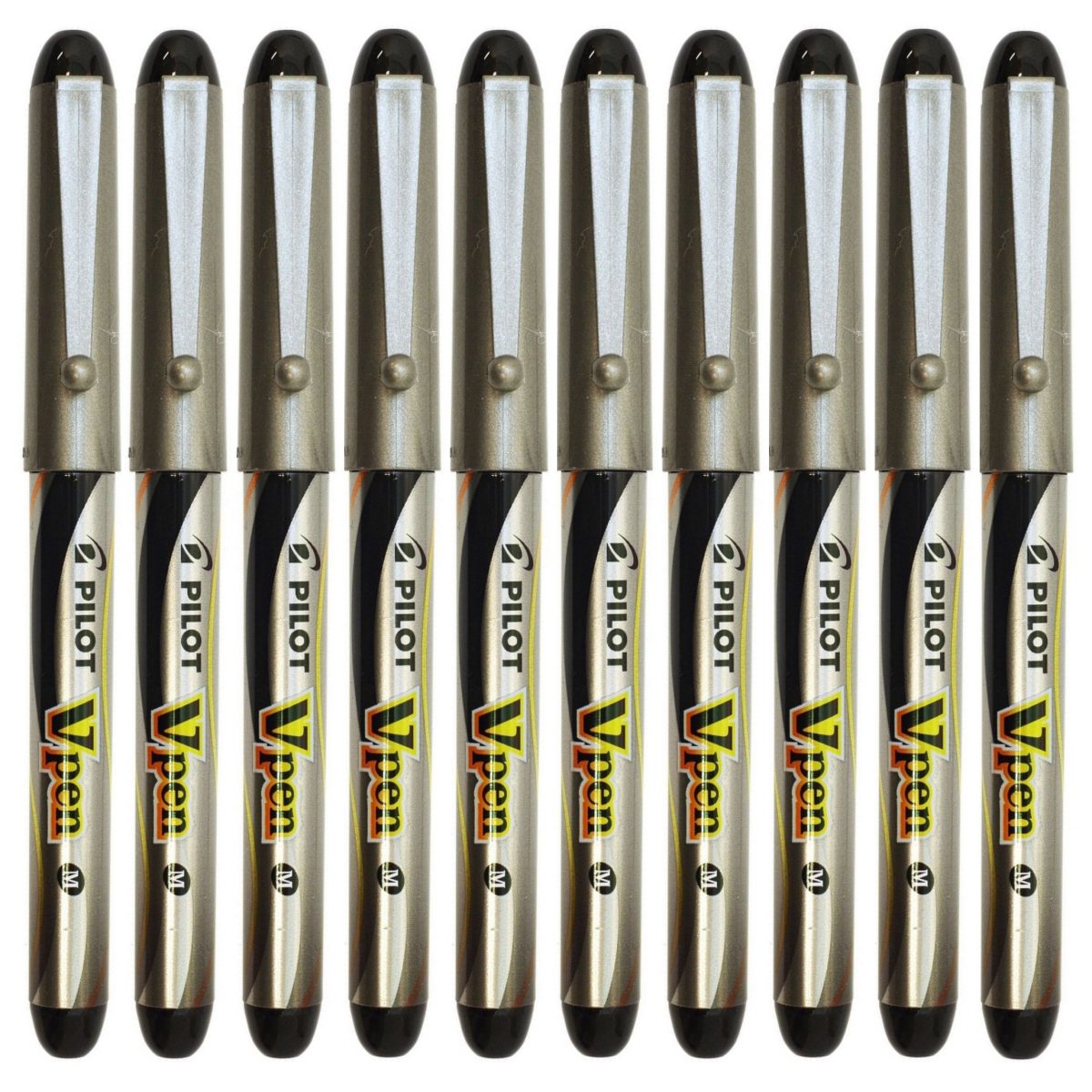 10 x PILOT V Pen Disposable Fountain Pen – Black – Medium size nib ...