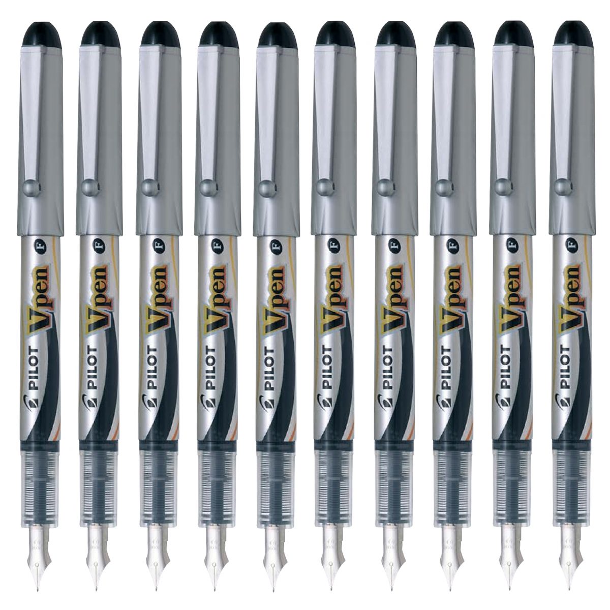 10 x PILOT V Pen Disposable Fountain Pen – Black – Fine size nib ...