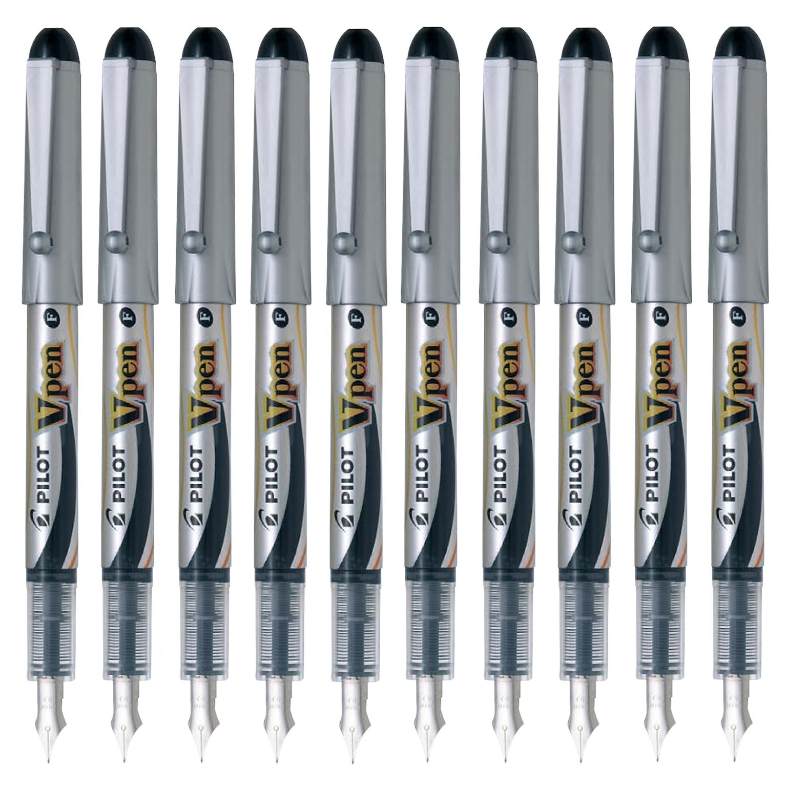 10 x PILOT V Pen Disposable Fountain Pen – Black – Fine size nib ...