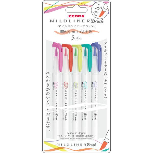 Zebra Mildliner BRUSH Bright colour set (5/pk) WFT8-5C-HC-N (New package) – Manga Arts and Comic ...